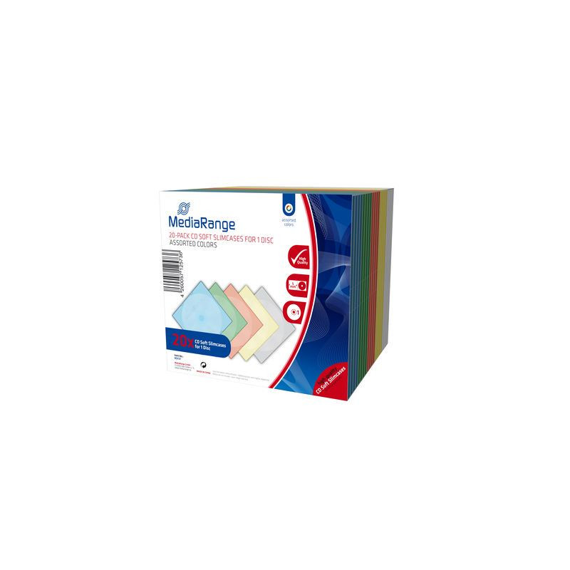 MediaRange CD Soft Slimcase for 1 disc, 5mm, Cores Sortidas, Pack 20